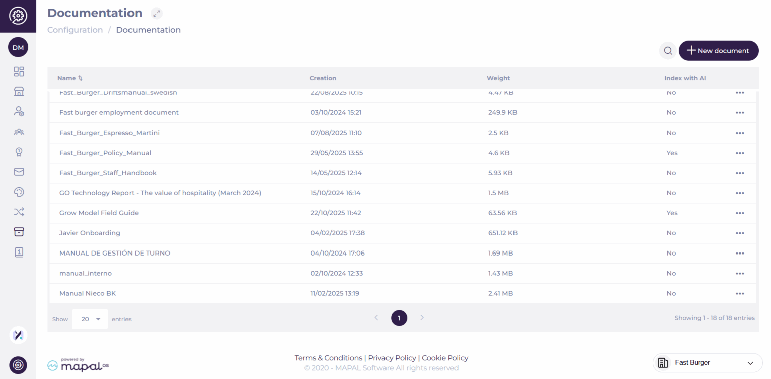 Manage company documentation on Mapal OS - Knowledge Base