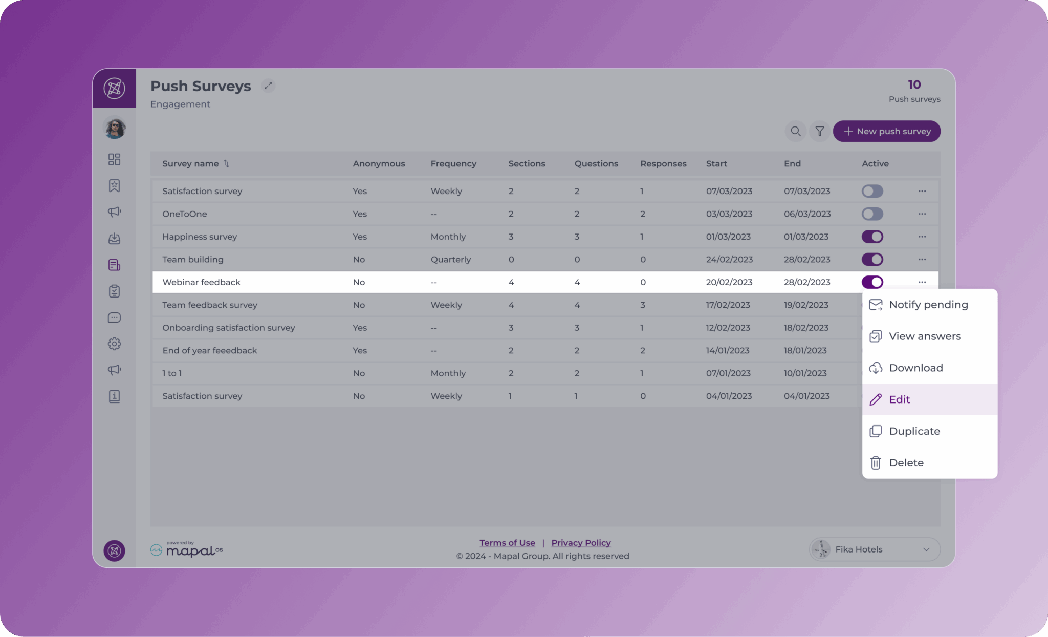 Edit push survey sections and questions - Knowledge Base